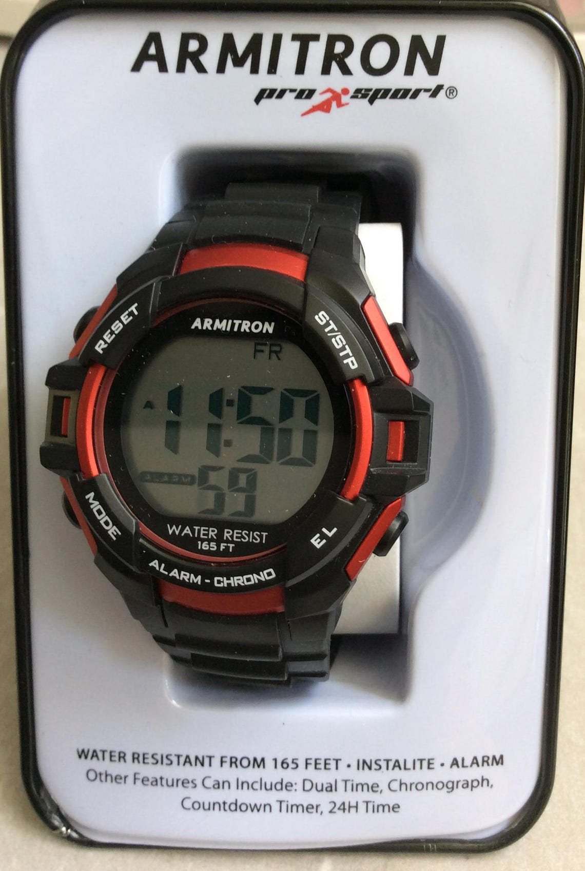 ARMITRON PRO SPORTS Watch Water Resistant 165 Feet Instalite Alarm Dual ...