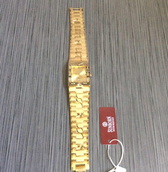SUNBORN Men's Gold Crystal Dress Watch Water Resistan… - Gem