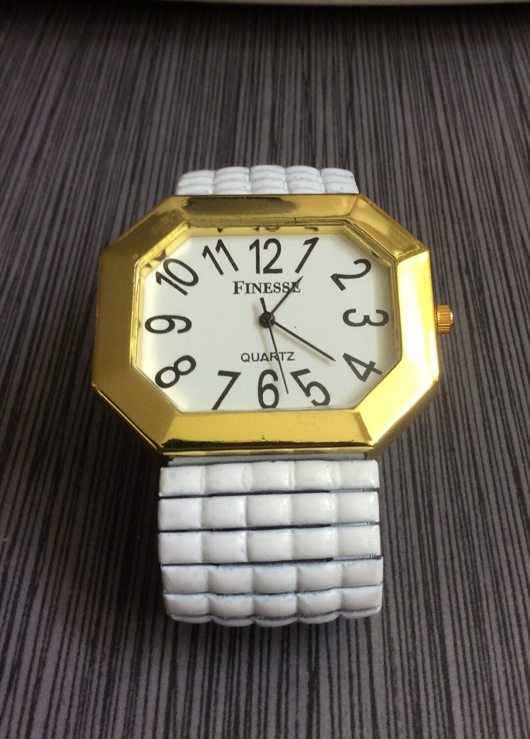 Finesse Women's Gold Octagon Watch on a White Stretch Band Easy to Read ...