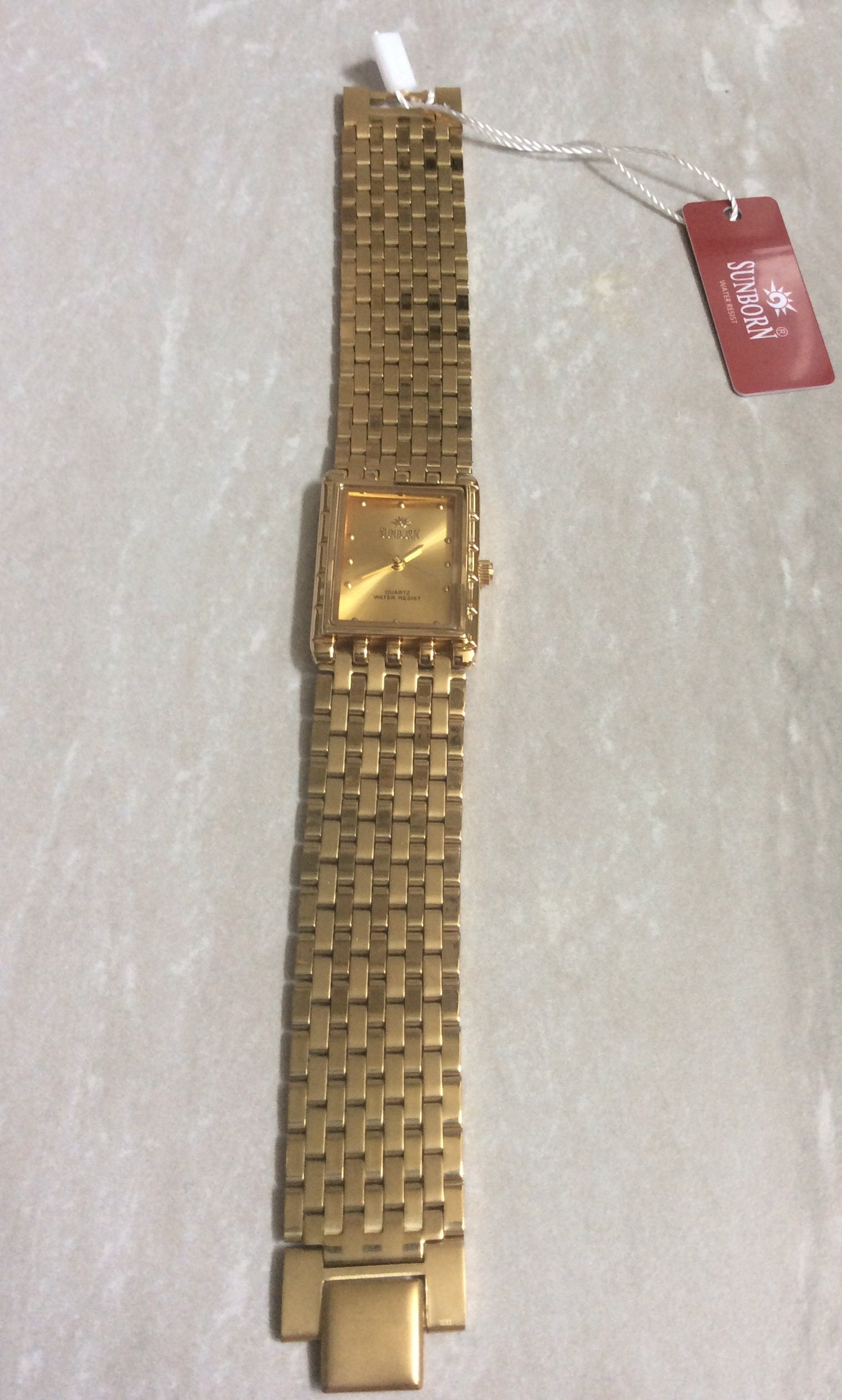 Sunborn Gold Men's Watch Rectangle Gold Dial Water Resistant on Gold ...