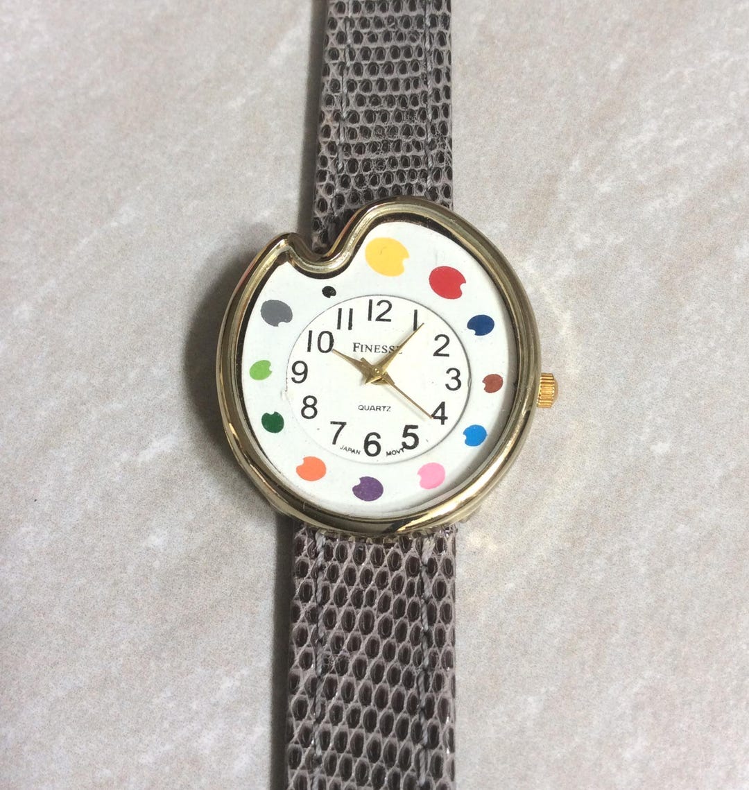 FINESSE Women's Art Watch Palette White Dial Numbered Hours on Grey ...