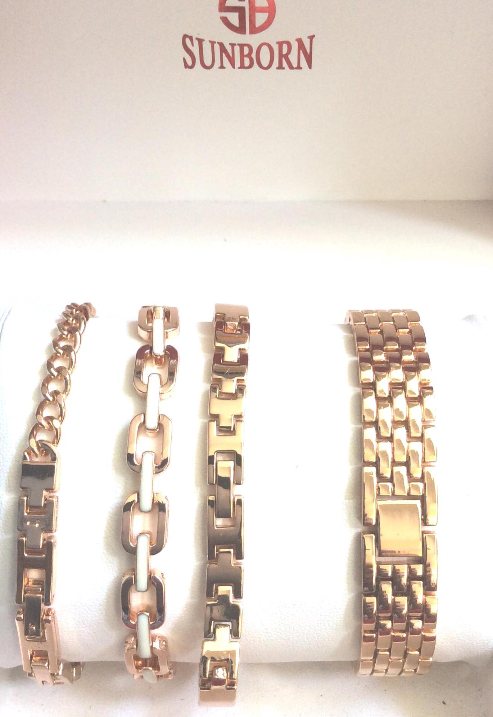 SUNBORN Women's Rose Gold Crystal Watch & (3) Bracelets Set High ...