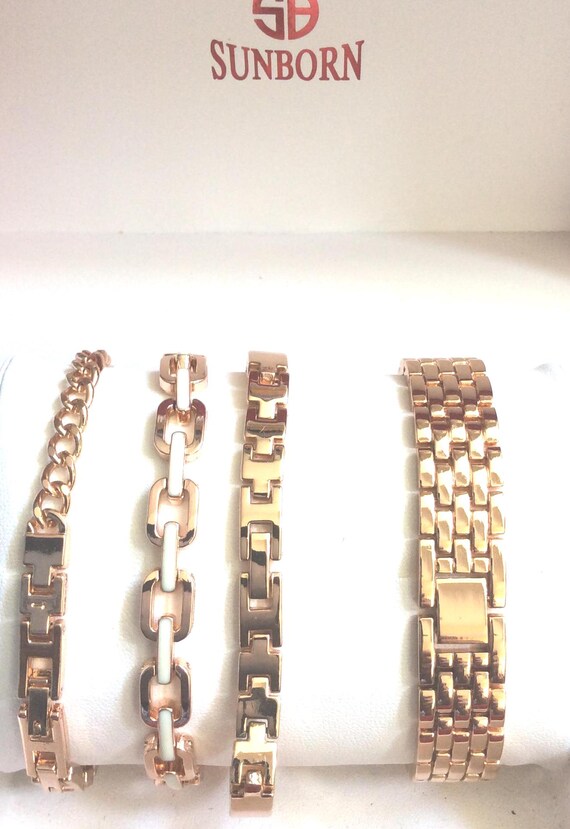 SUNBORN Women's Rose Gold Crystal Watch & (3) Bracele… - Gem
