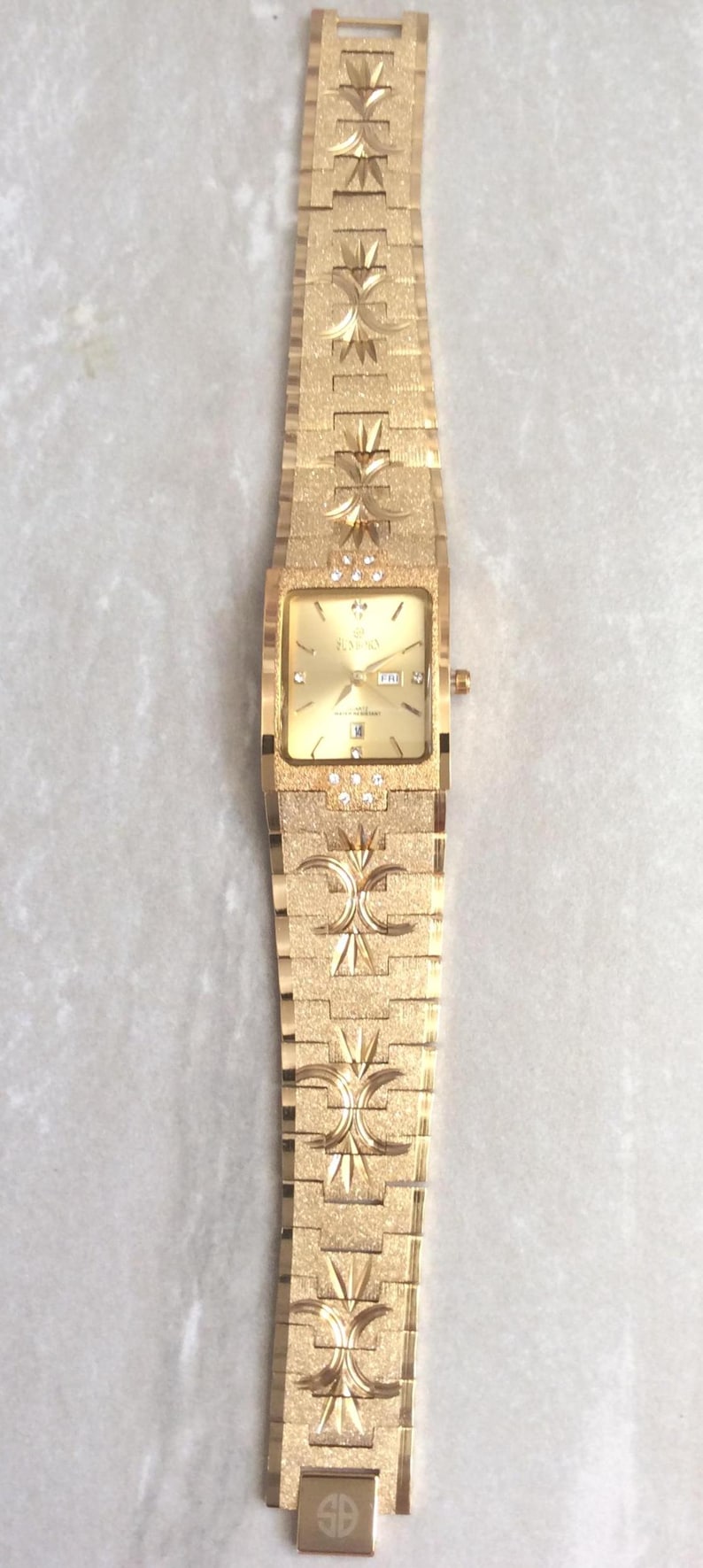 SUNBORN Men's Watch Having a Gold Rectangle Dial With Crystal Accent ...