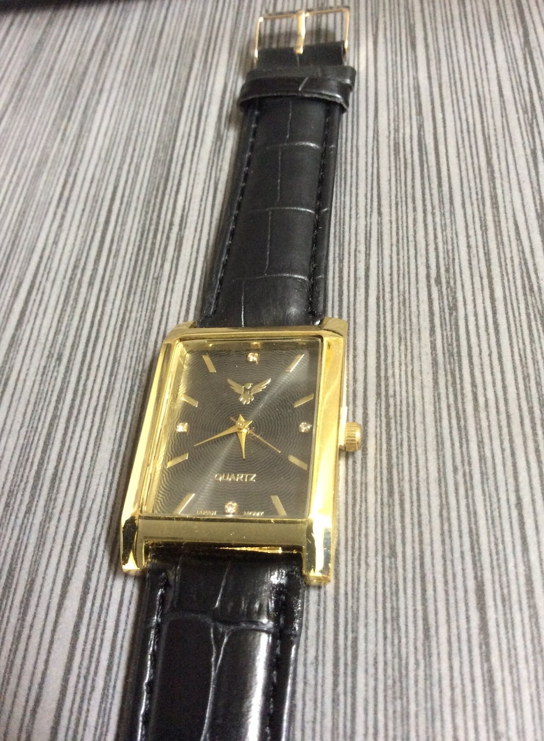 Geneva Men's Wristwatch Rectangle Black Dial on a Black Leather Band ...