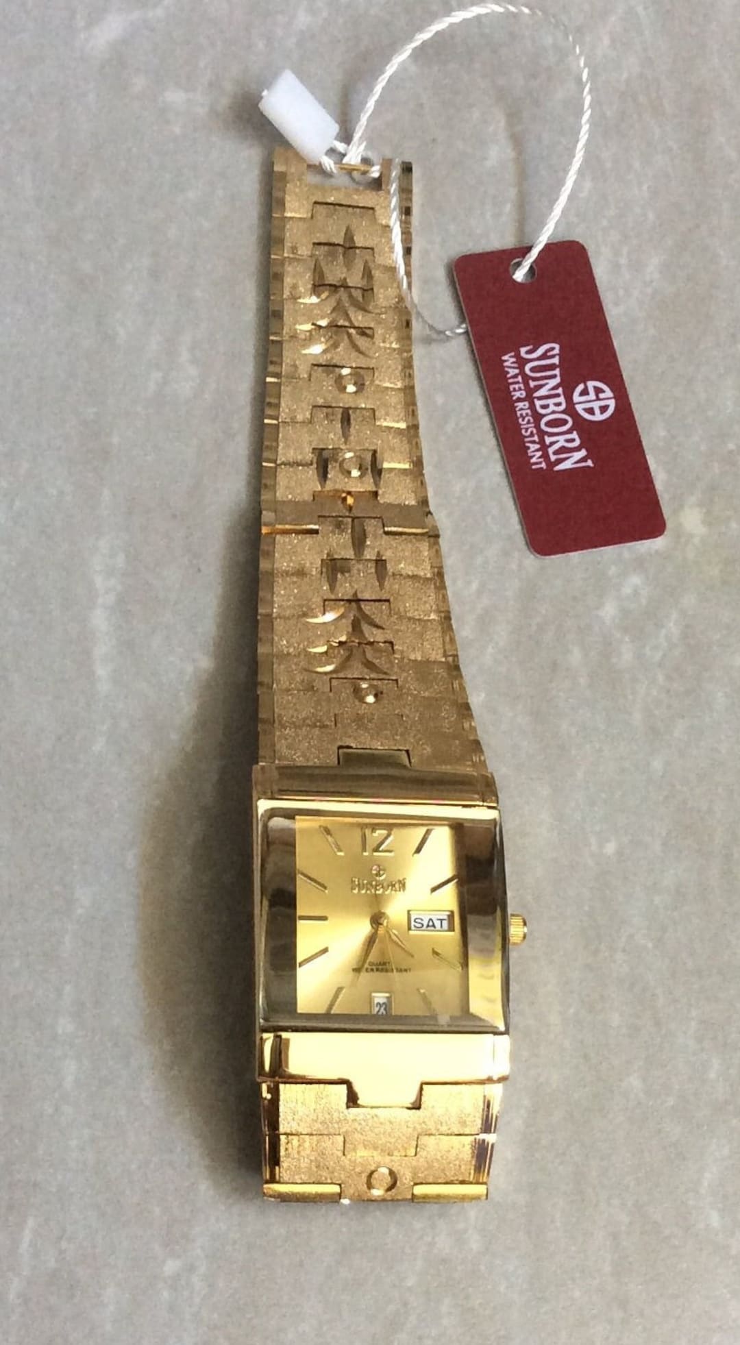 SUNBORN Men's Watch Gold Rectangle Dial Day and Date Indicators All on ...