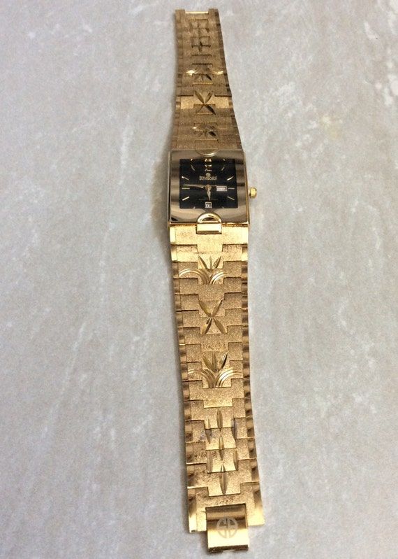 SUNBORN Men's Gold Watch Black Rectangle Dial Index H… - Gem