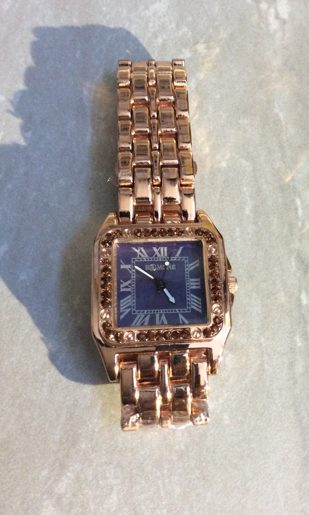 Women's Tankshape Panthere Crystal Watch Square Blue Dial Silver Roman ...