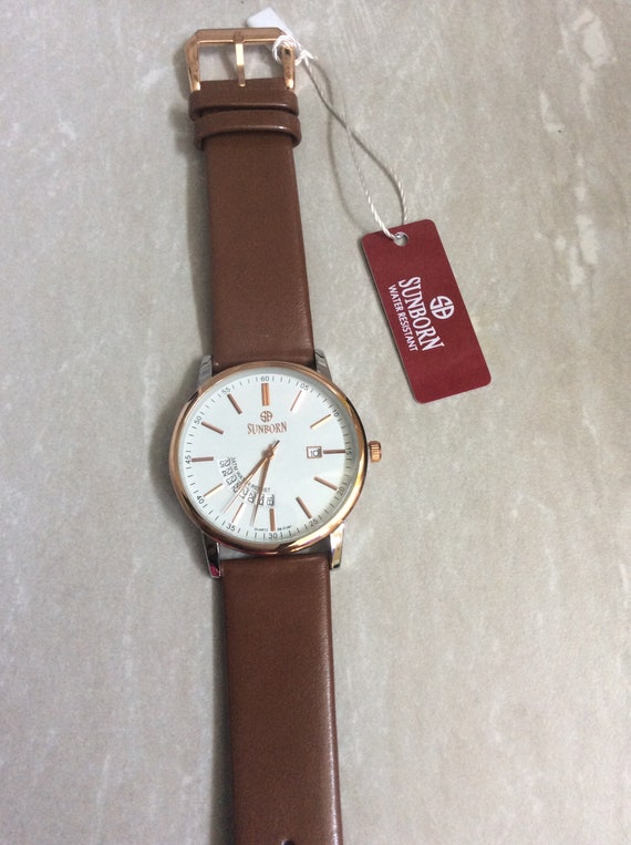 SUNBORN Rose Gold Men's Watch Round White Dial Index … - Gem