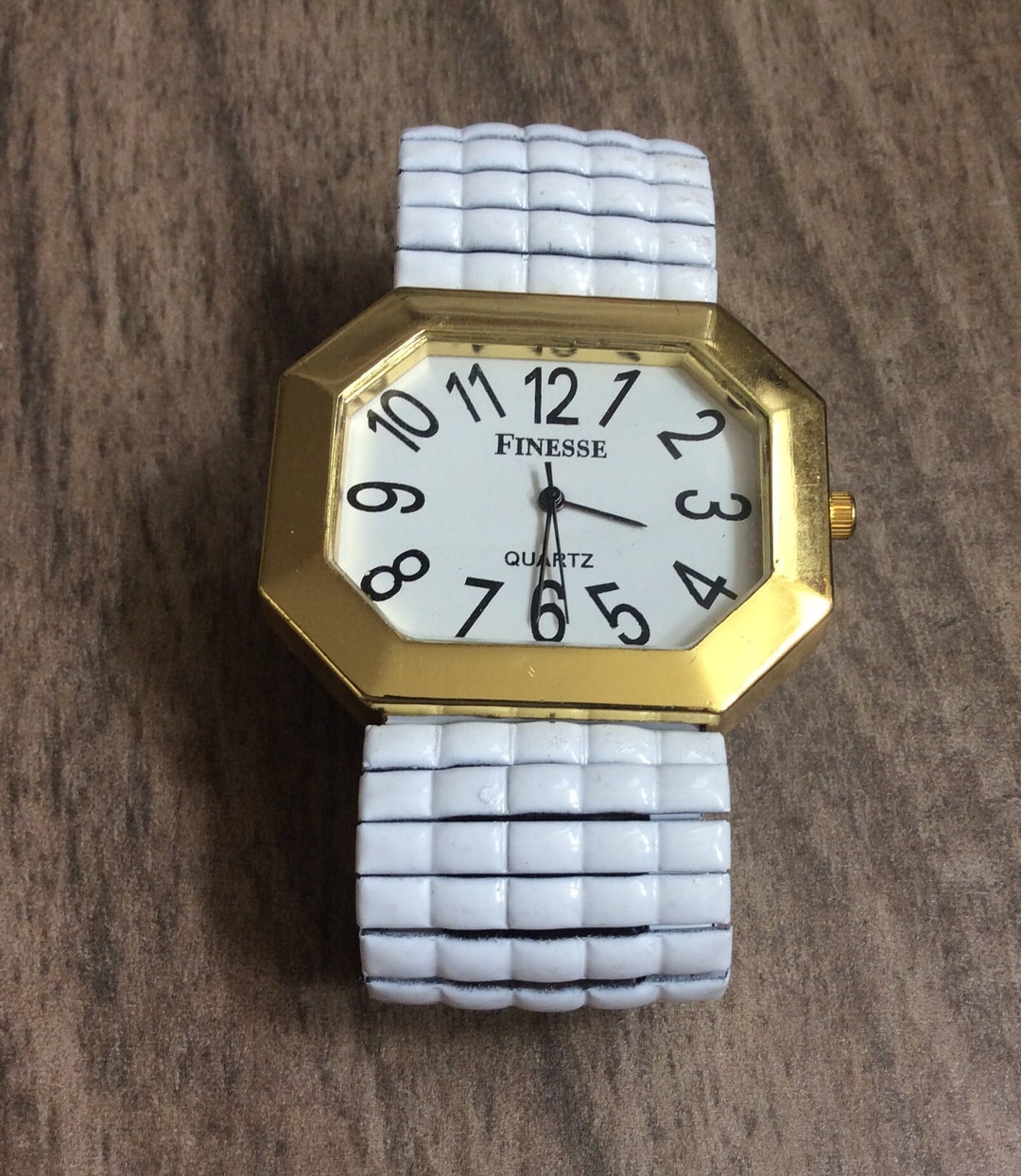 Finesse Women's Gold Octagon Watch White Dial Big Numbered Hours on ...