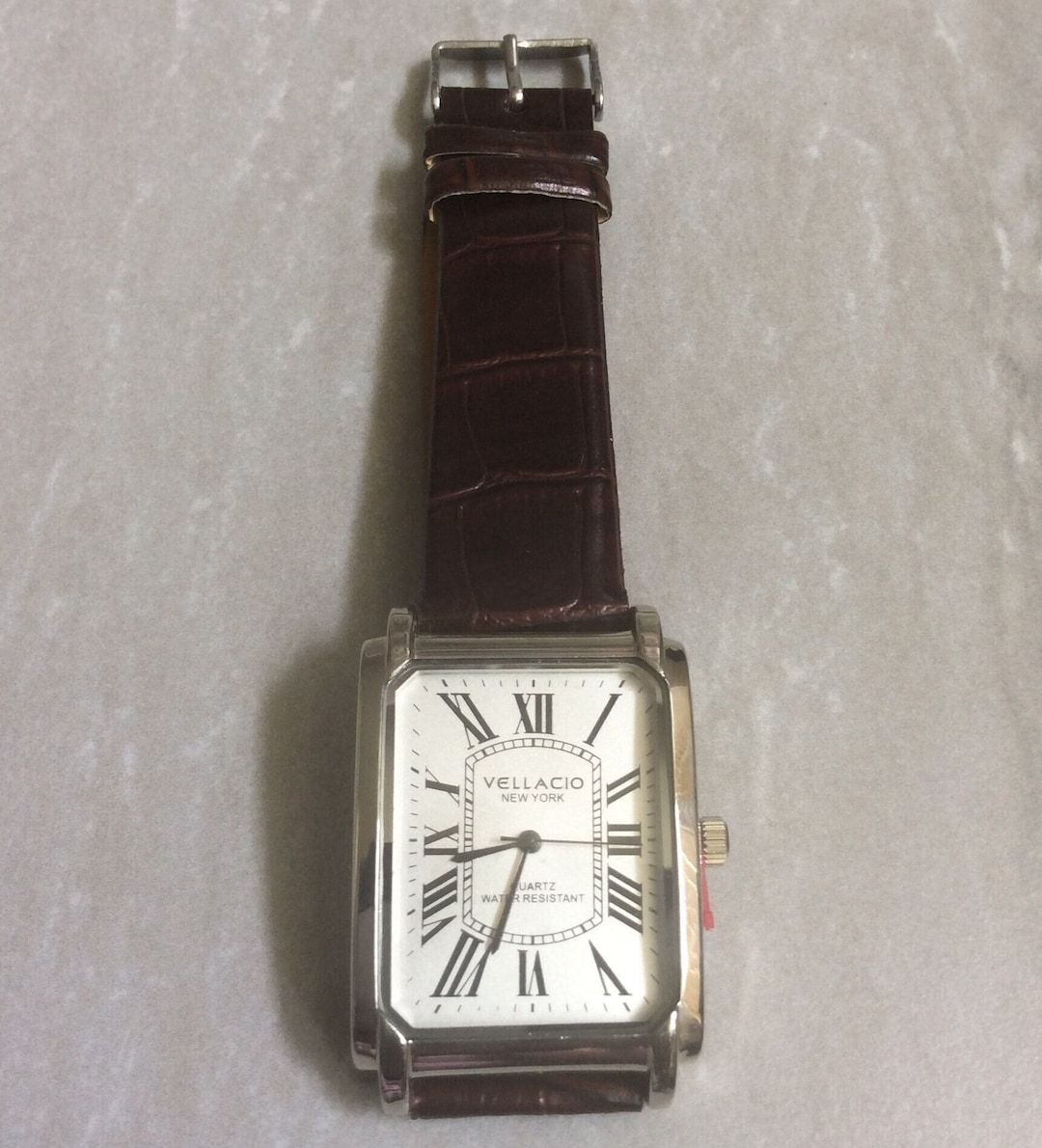 VELLACIO Men's Silver Watch Rectangle Silver Dial Roman Numeral Hours ...