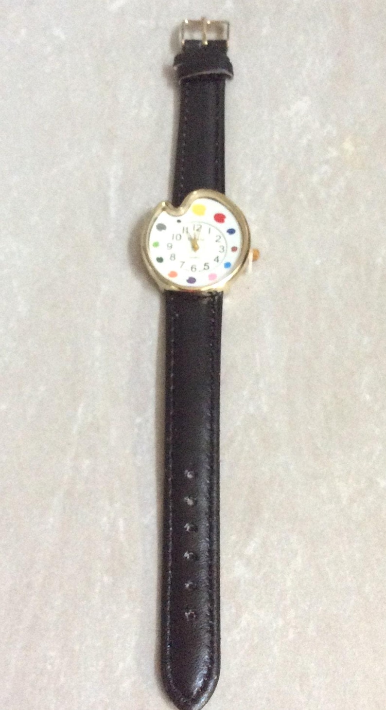 Finesse Women's Watch Colorful Paint Palette Round White Dial on Black ...