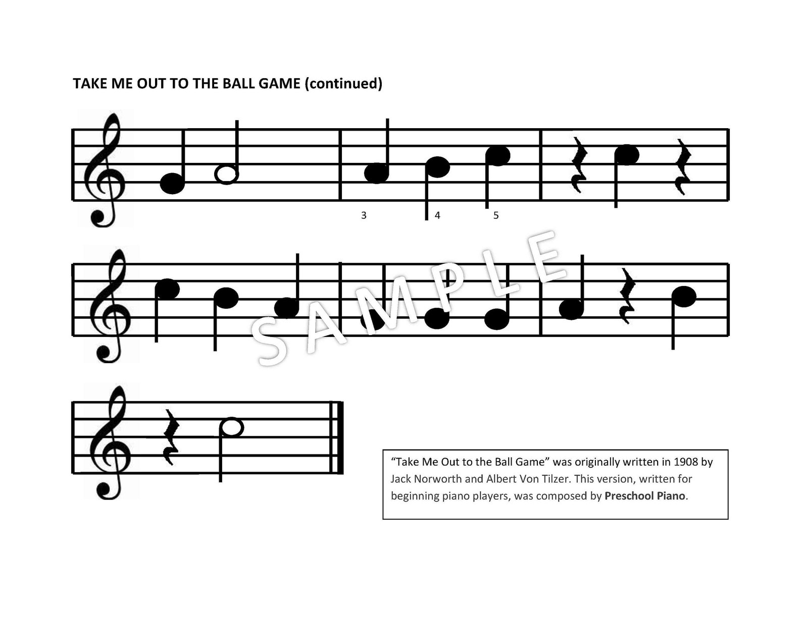 Take Me Out to the Ball Game Piano Sheet Music for Advanced Beginners ...