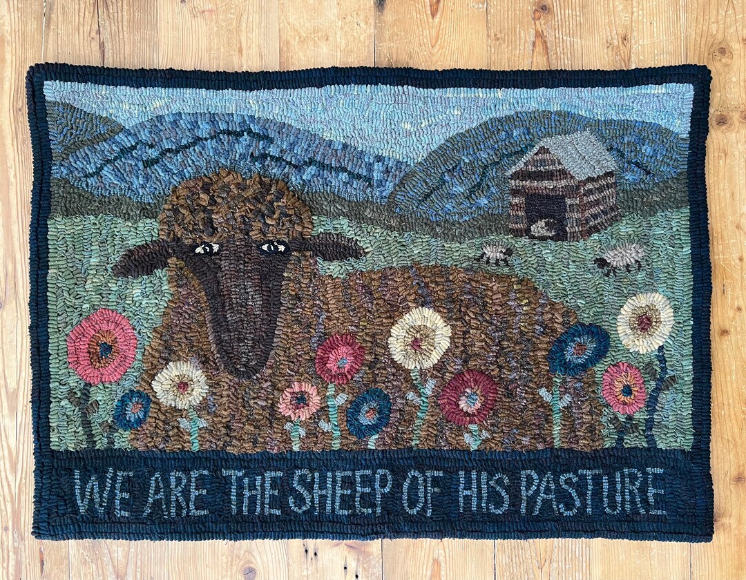 Rug Hooking PATTERN, Sheep of His Pasture, 27.5 X 39.5, Primitive ...
