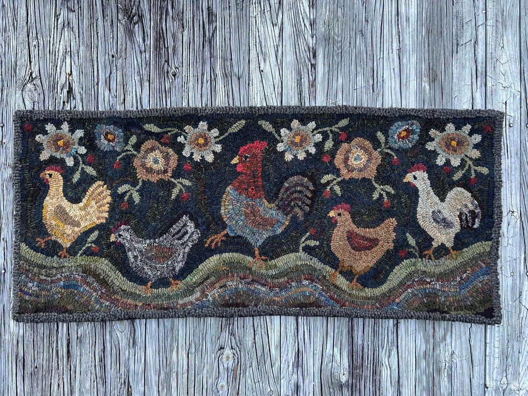 Rug Hooking PATTERN, Chicken Stroll, 23x54, 17x40, Chicken, Rooster ...