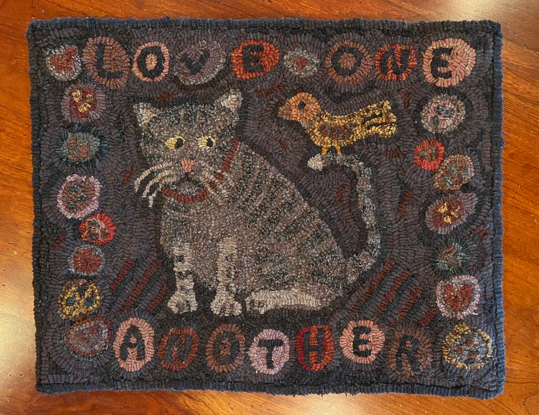 Rug Hooking PATTERN, Love One Another, 18”x23”, Primitive, Cat, Bird ...