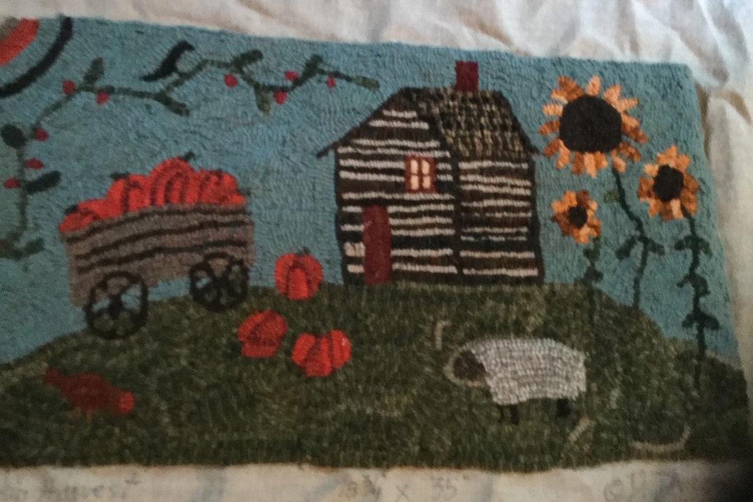Rug Hooking Patterns, Pumpkin Harvest, 19”x35”, Fall, Log Cabin, Sheep ...