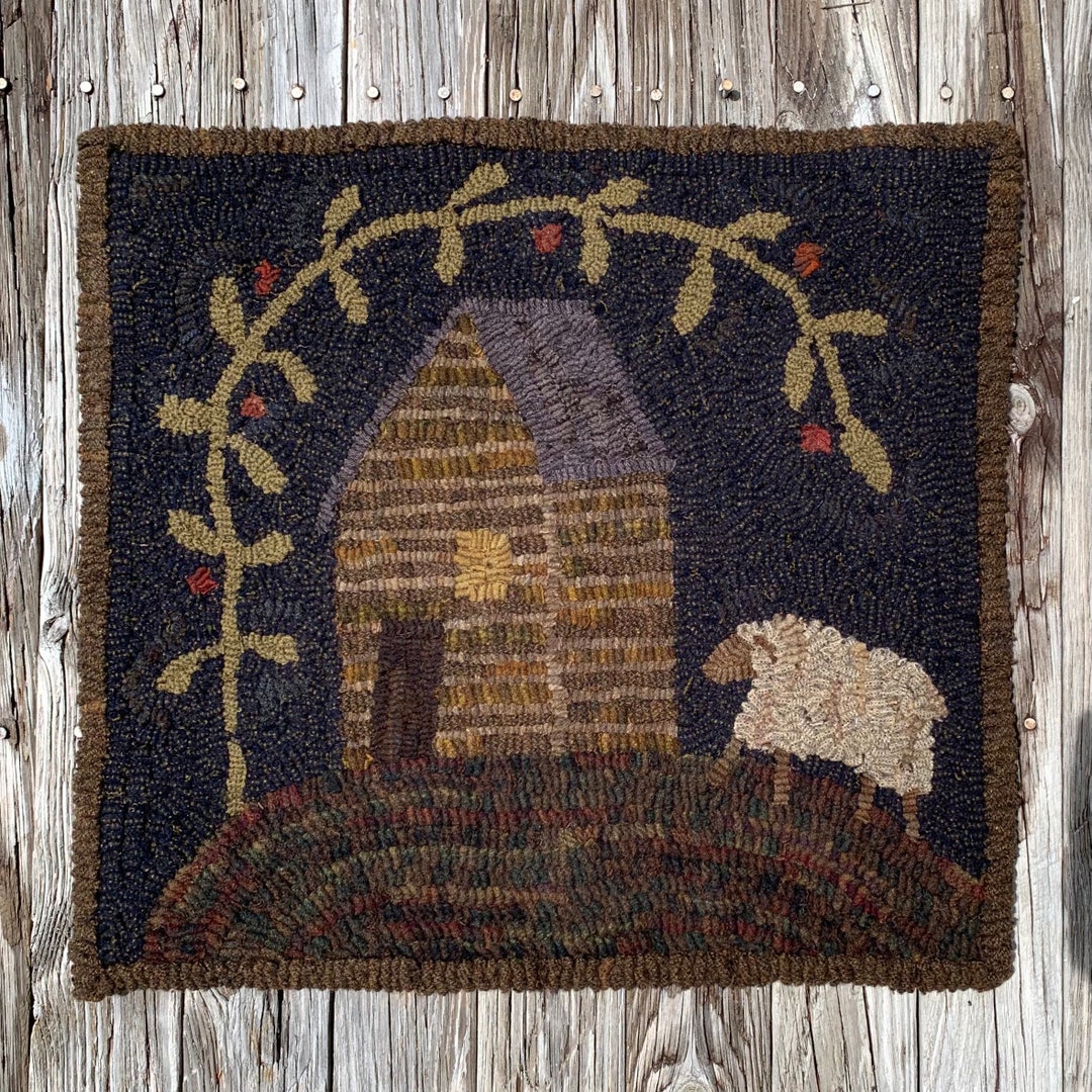 Rug Hooking PATTERN, Log Cabin & Sheep, 21.5 X 23.5, Primitive, Log ...