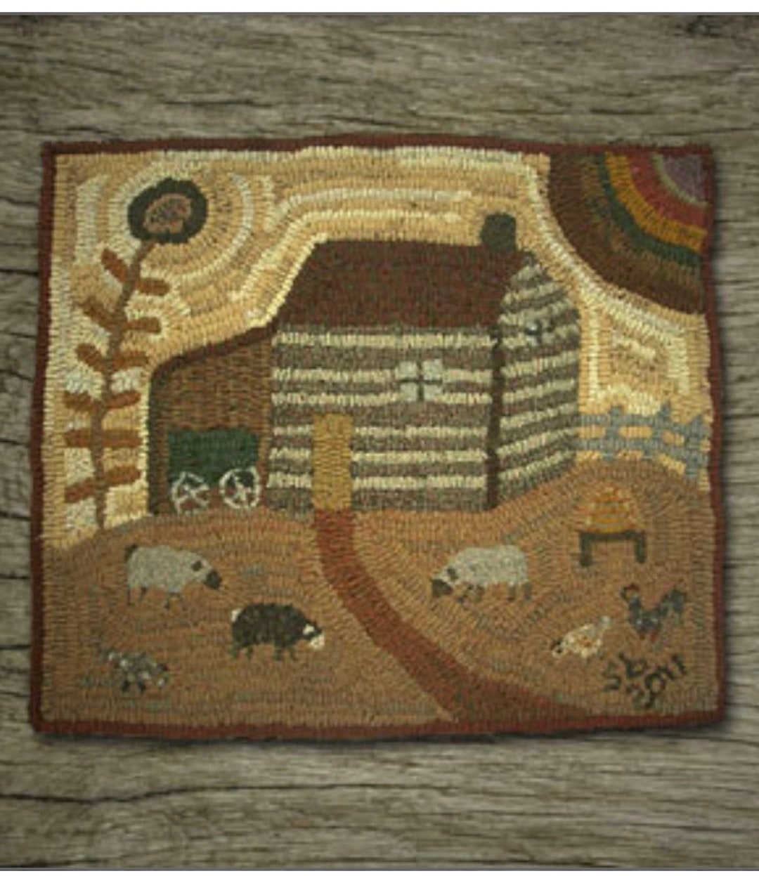 Rug Hooking Pattern, Woolly Sheep Farm, 28x32, Primitive, Log Cabin ...