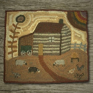 Rug Hooking Pattern, Woolly Sheep Farm, 28x32, Primitive, Log Cabin ...