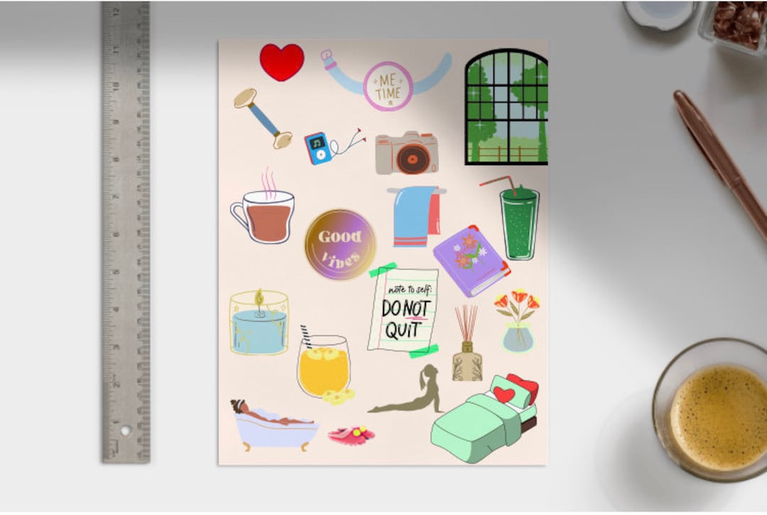 Cute Self Care Planner Stickers, Set of 20 PNG, Mental Health and ...