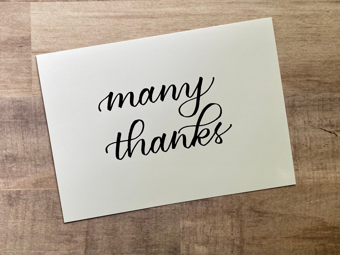 Many Thanks Card, Modern Calligraphy Card, Thank You Card, Thanks ...
