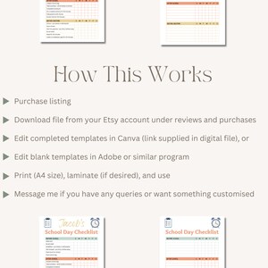Editable School Day Checklist Kids Checklist Daily Routine Chart ...