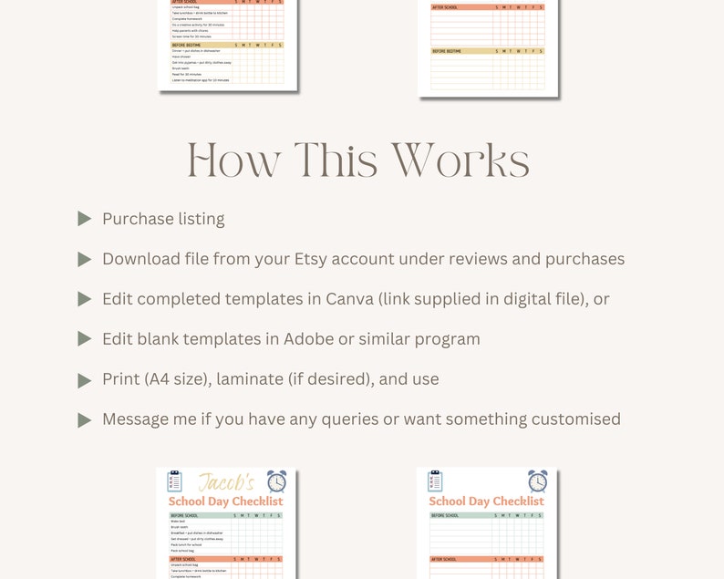Editable School Day Checklist Kids Checklist Daily Routine Chart ...