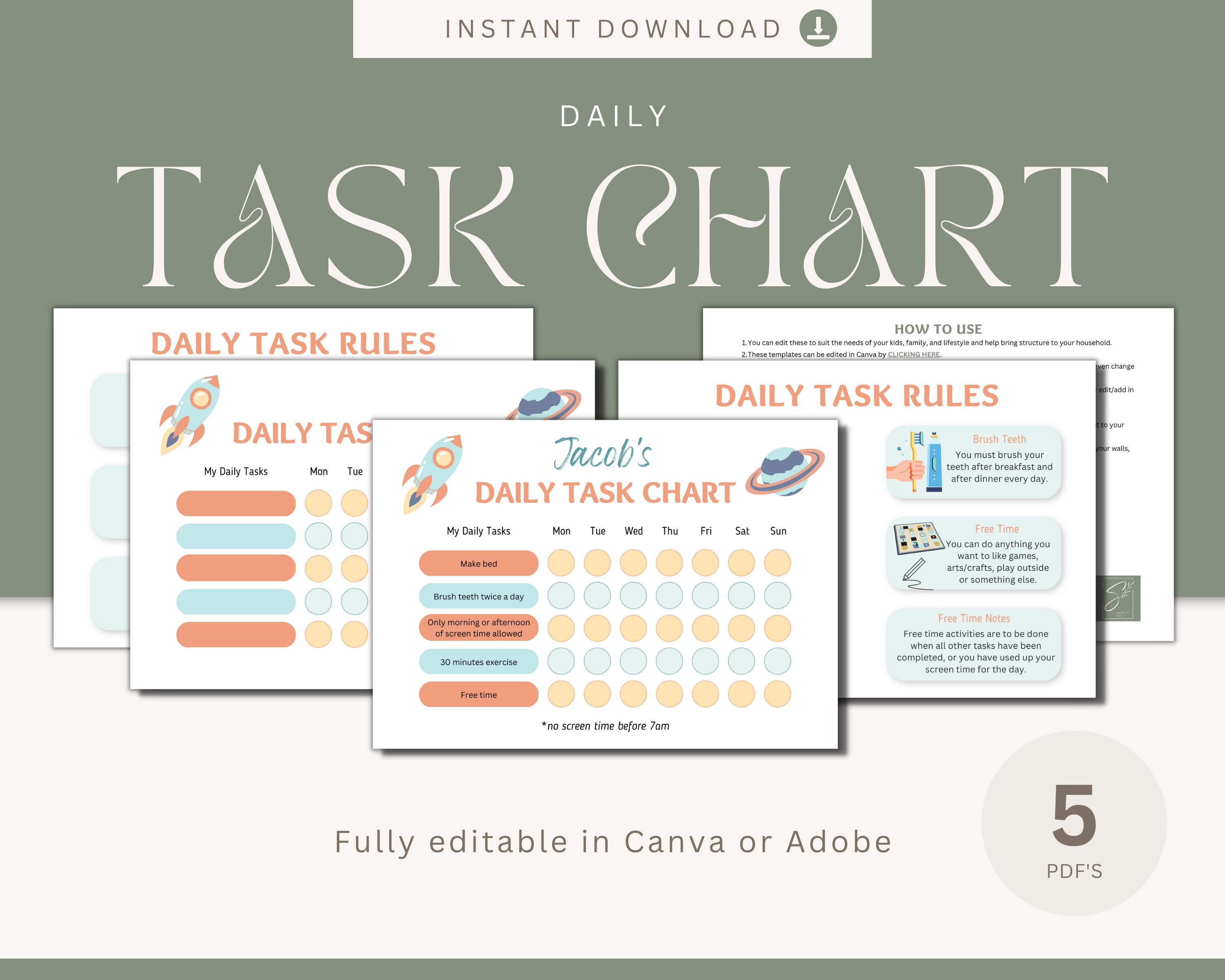 Editable Daily Task Chart Kids Task Chart Task Chart Printable Special ...