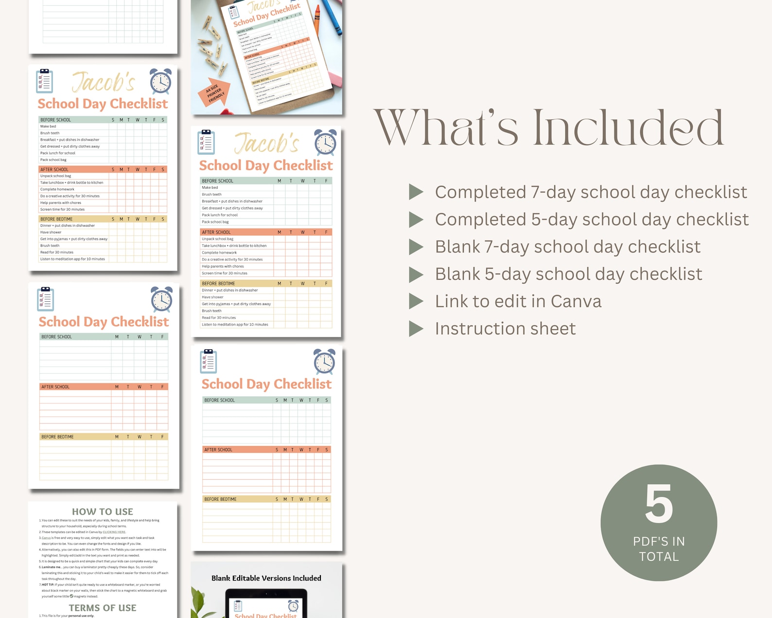 Editable School Day Checklist Kids Checklist Daily Routine Chart ...