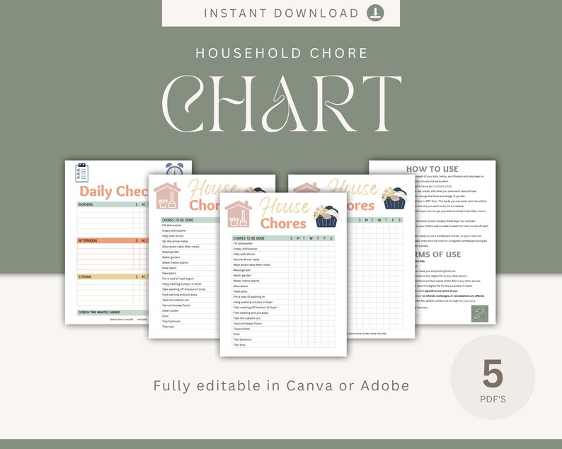 Editable Chores Chart Kids Chores Chart Daily Routine Chart Printable ...