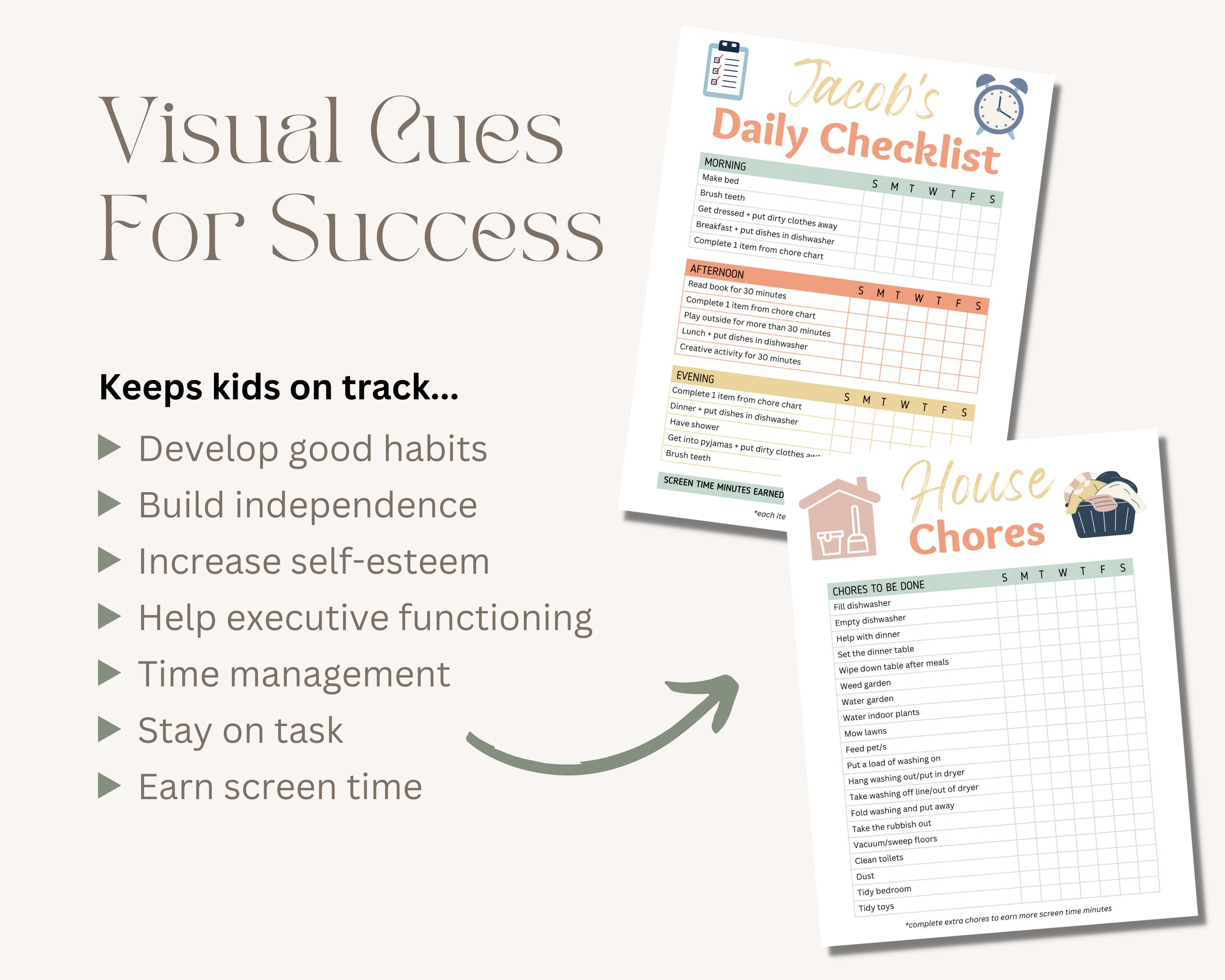 Editable Daily Checklist Chores Chart Screen Time Chart Daily Routine ...