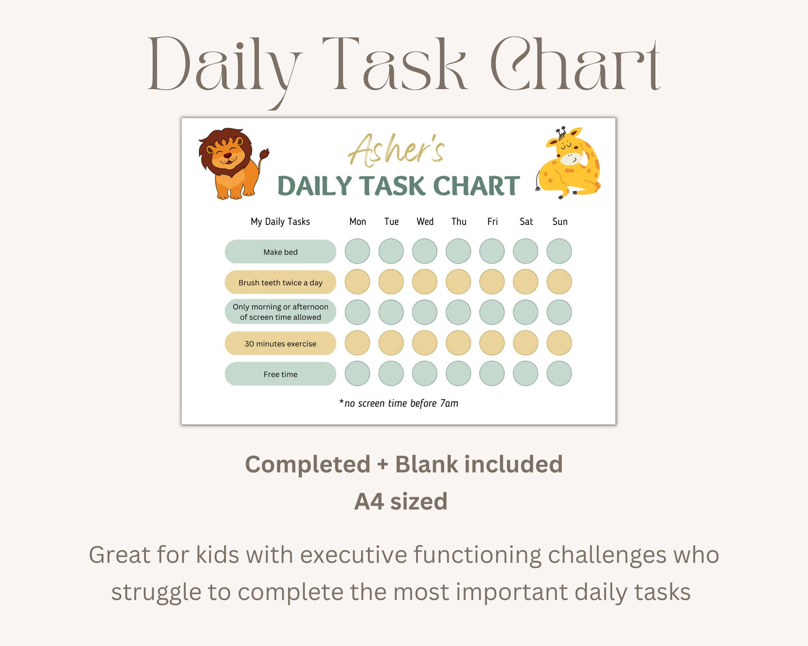 Editable Daily Task Chart Kids Task Chart Task Chart Printable Special ...