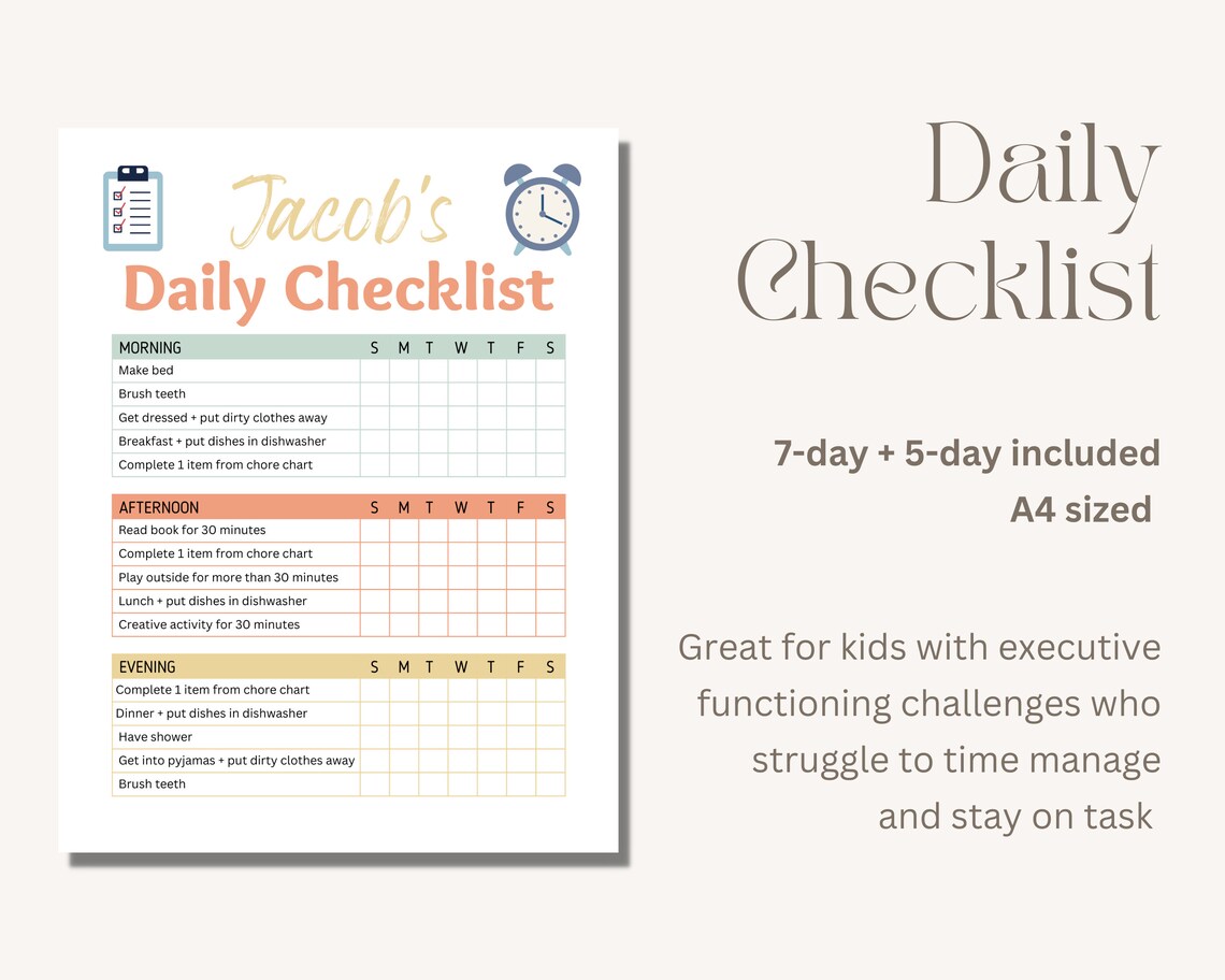 Editable Daily Checklist Kids Checklist Daily Routine Chart Printable ...