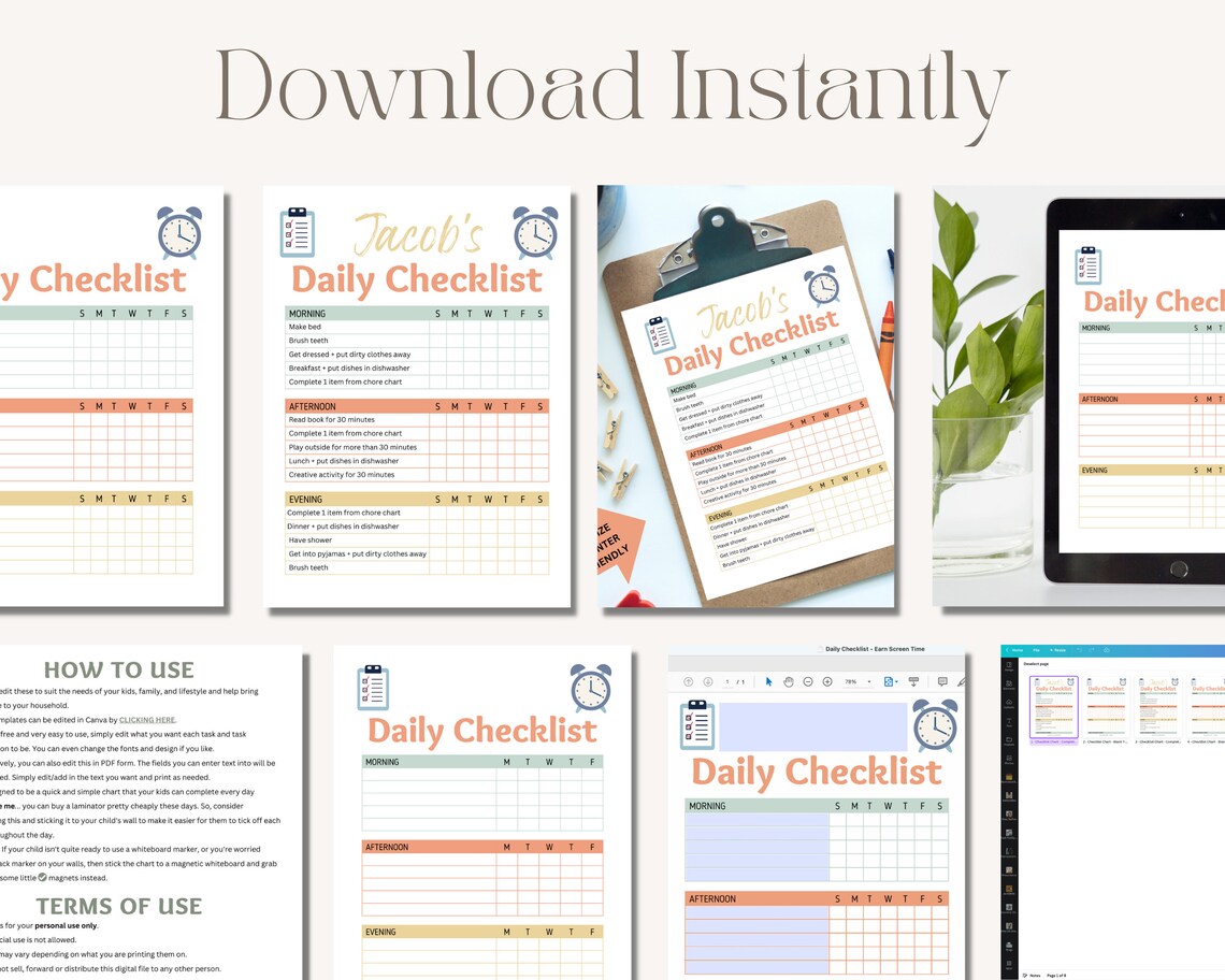 Editable Daily Checklist Kids Checklist Daily Routine Chart Printable ...