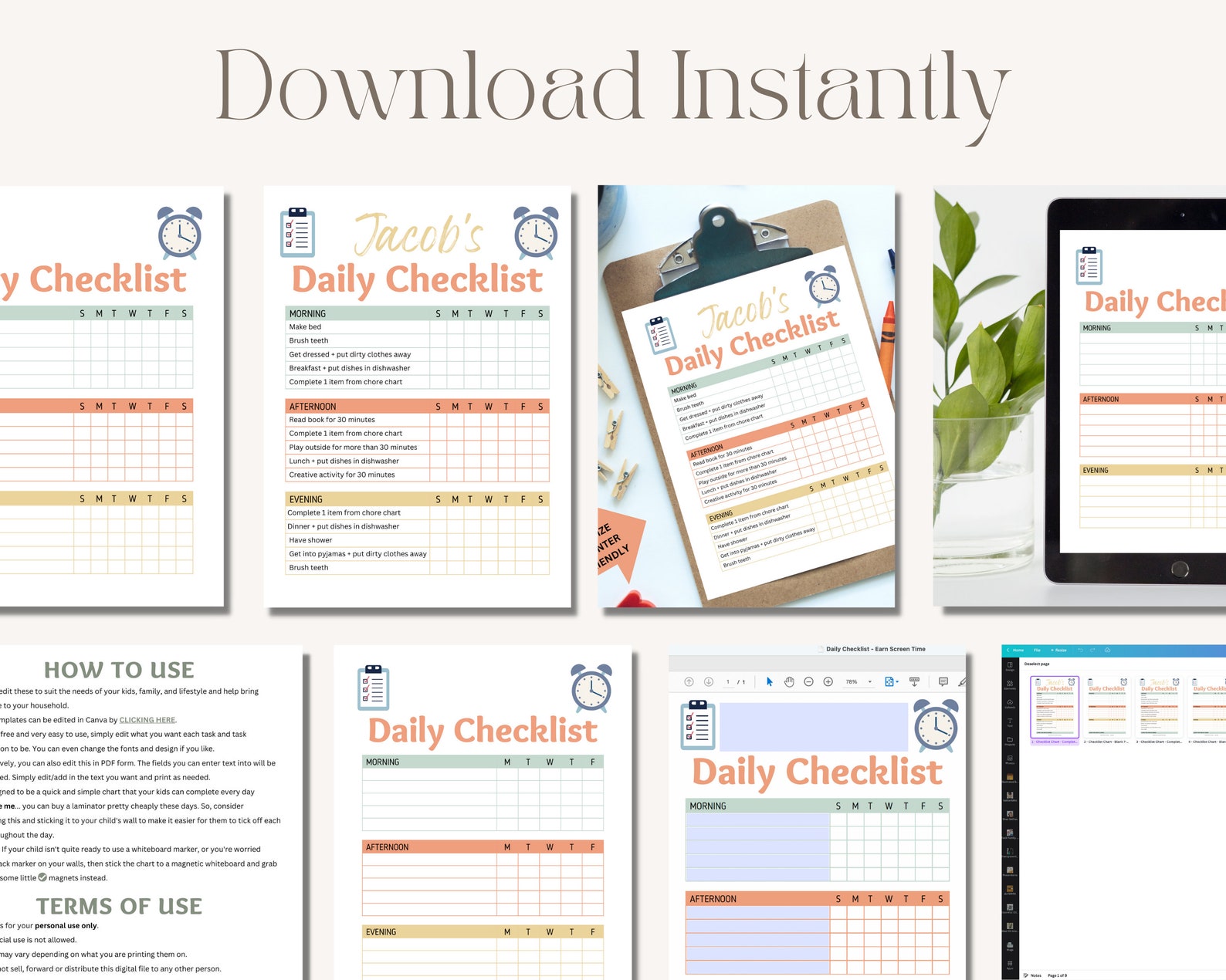 Editable Daily Checklist Kids Checklist Daily Routine Chart Printable ...