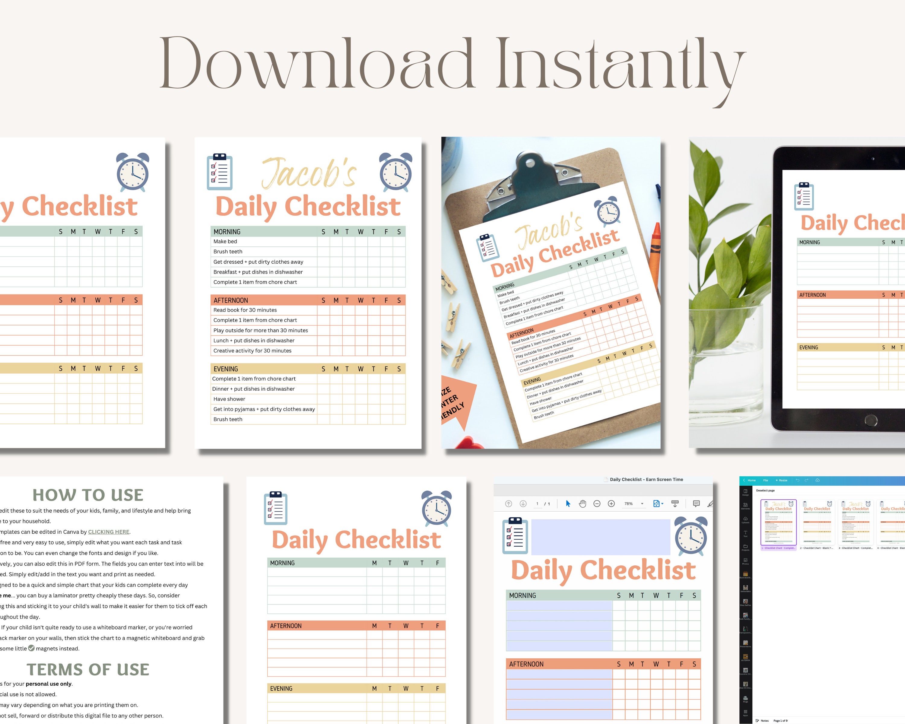 Editable Daily Checklist Kids Checklist Daily Routine Chart Printable ...