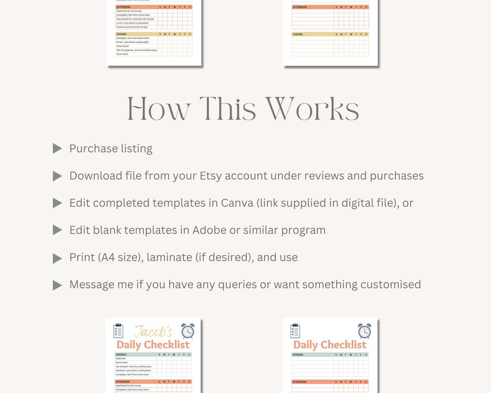 Editable Daily Checklist Kids Checklist Daily Routine Chart Printable ...