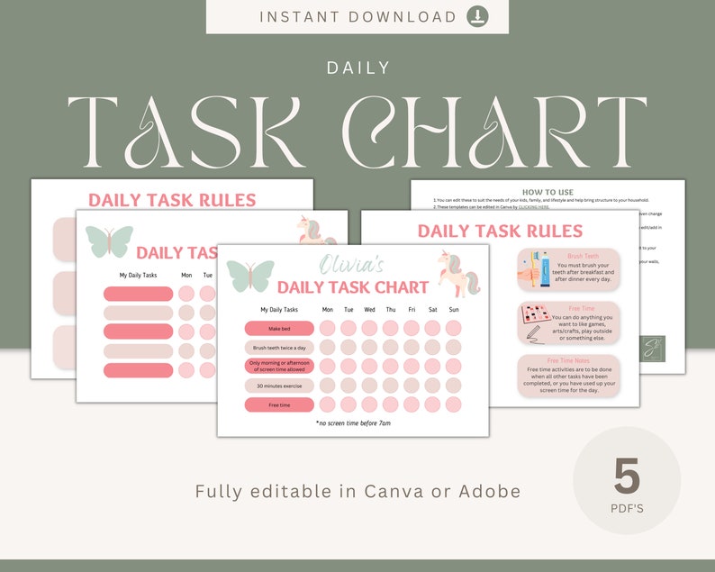 Editable Daily Task Chart Kids Task Chart Task Chart Printable Special ...