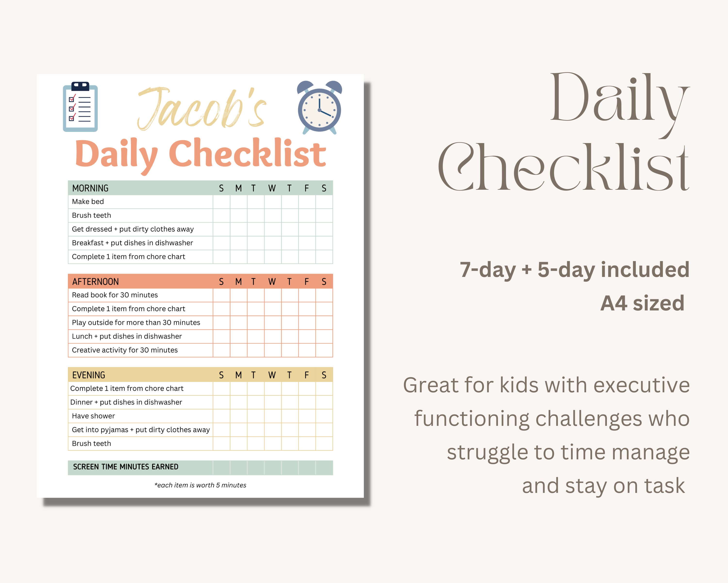 Editable Daily Checklist Chores Chart Screen Time Chart Daily Routine ...