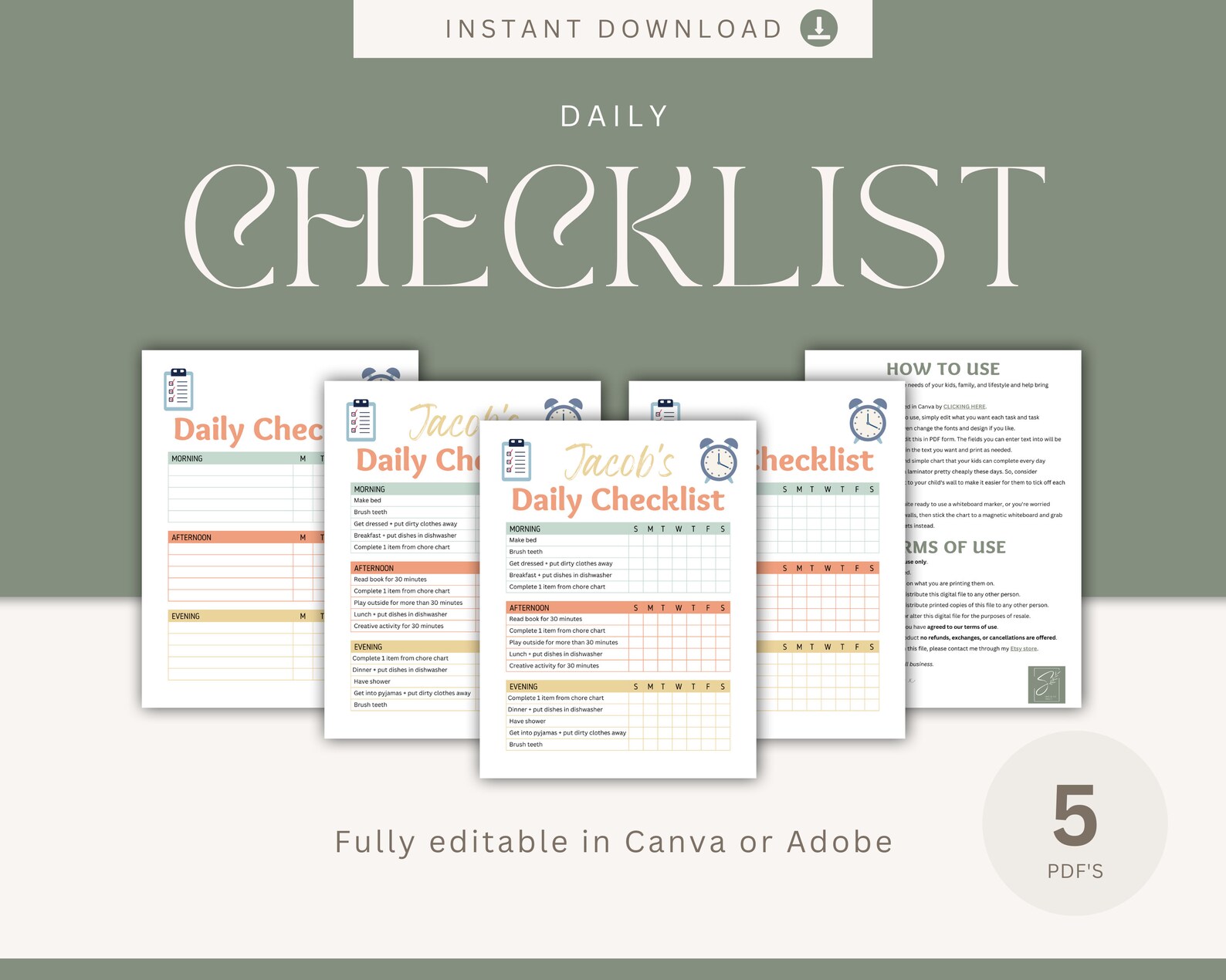 Editable Daily Checklist Kids Checklist Daily Routine Chart Printable ...
