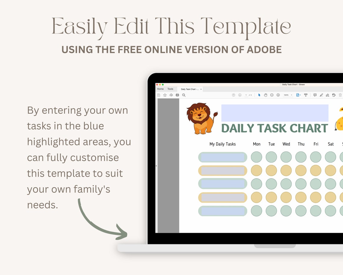 Editable Daily Task Chart Kids Task Chart Task Chart Printable Special ...