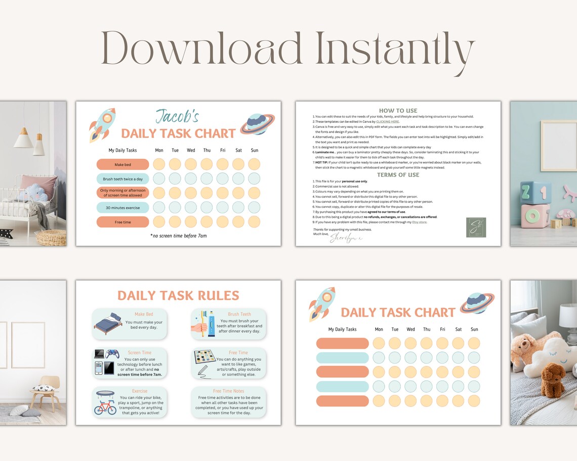 Editable Daily Task Chart Kids Task Chart Task Chart Printable Special ...