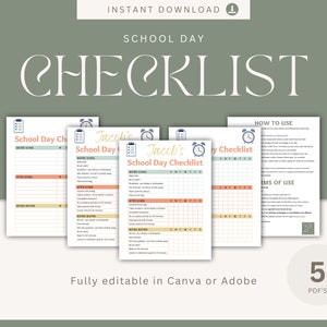 Editable School Day Checklist Kids Checklist Daily Routine Chart ...