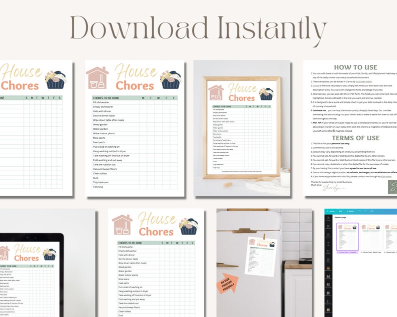 Editable Chores Chart Kids Chores Chart Daily Routine Chart Printable ...