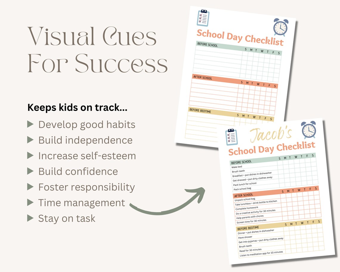 Editable School Day Checklist Kids Checklist Daily Routine Chart ...