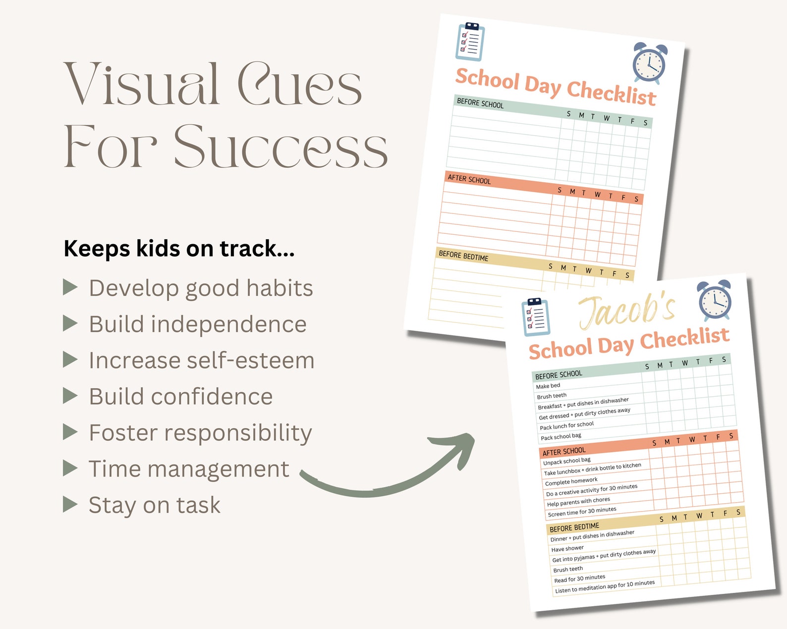 Editable School Day Checklist Kids Checklist Daily Routine Chart ...