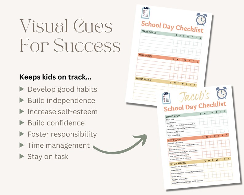 Editable School Day Checklist Kids Checklist Daily Routine Chart ...