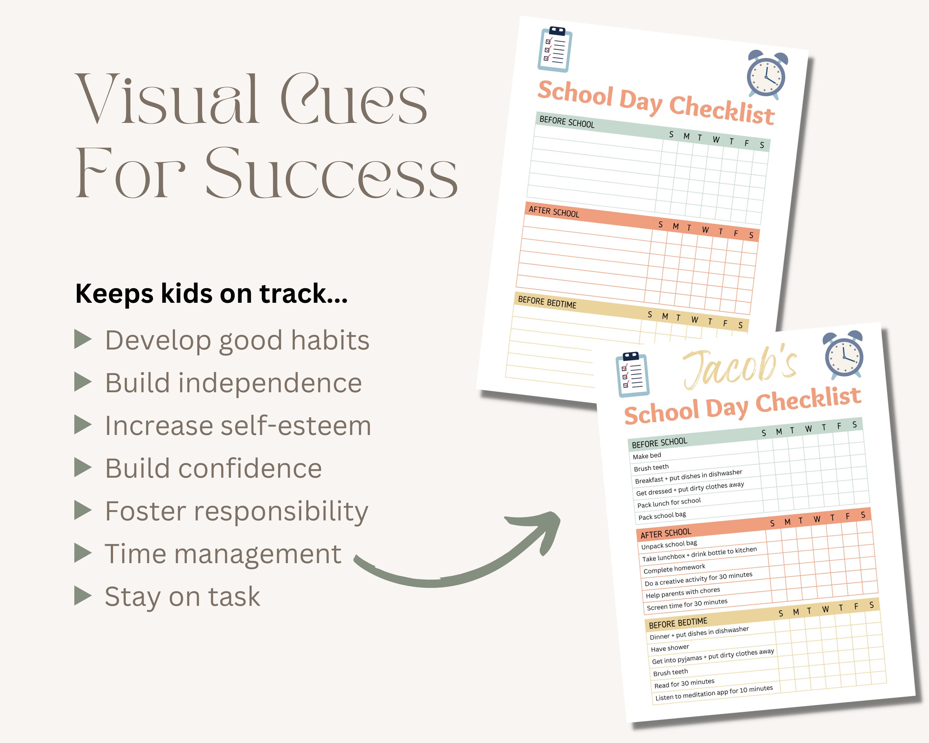 Editable School Day Checklist Kids Checklist Daily Routine Chart ...