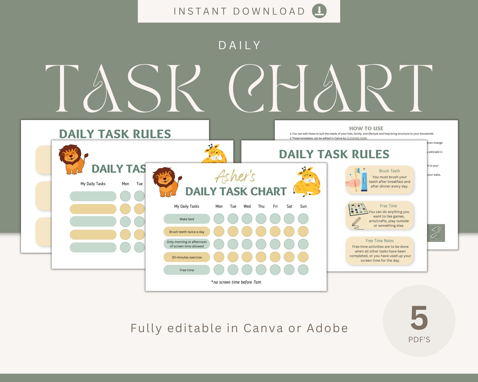 Editable Daily Task Chart Kids Task Chart Task Chart Printable Special ...